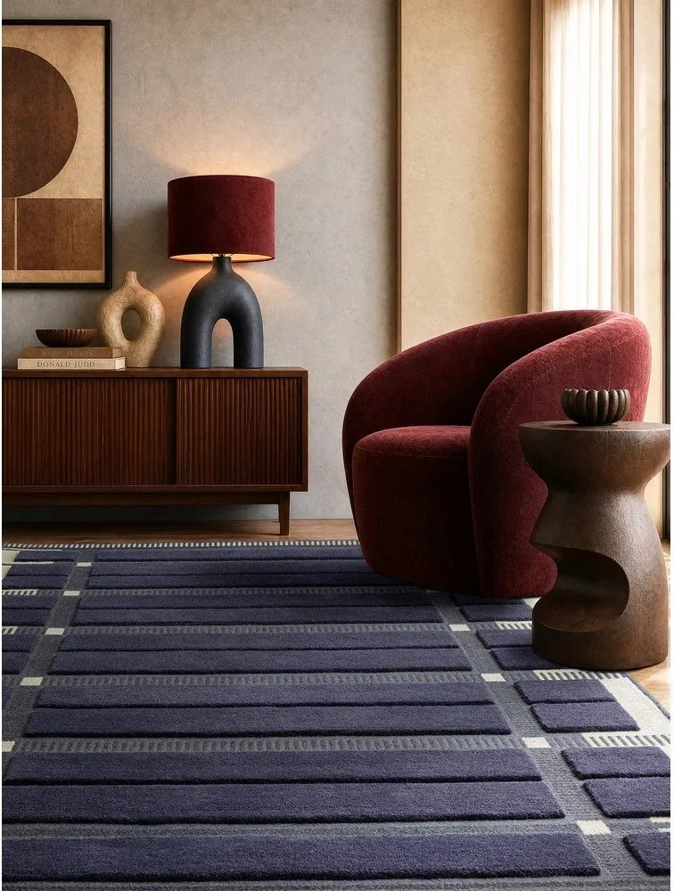 Tmavě modrý/béžový ručně tkaný vlněný koberec 120x170 cm – Asiatic Carpets