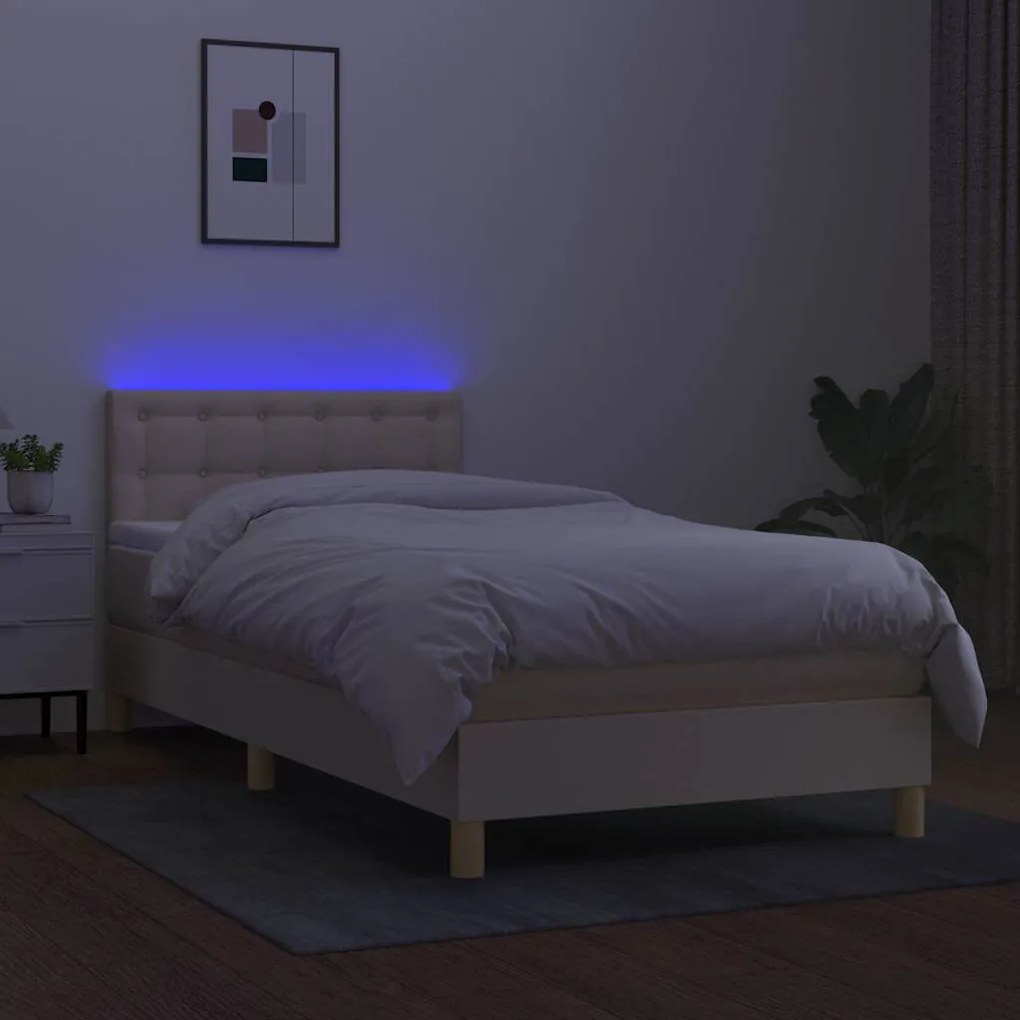 Box spring postel s matrací a LED krémová 90x190 cm textil 3134002