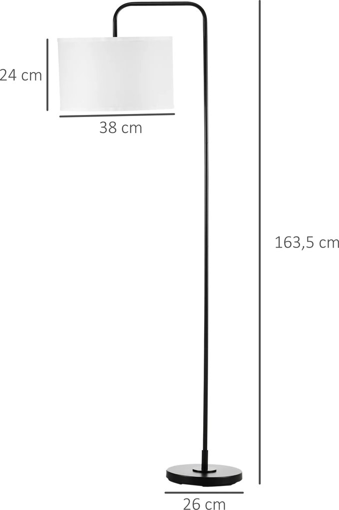 HOMCOM Stojací lampa s nožním spínačem, podlahová lampa s látkovým stínidlem, ocel, černá