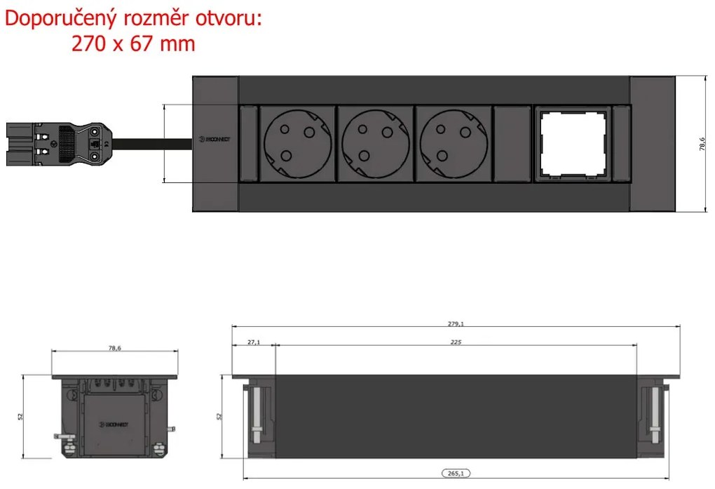 IBConnect Vestavná zásuvka INTRO bílá - různé konfigurace Konfigurace elektrozásuvky: 1x230V + 2xModul