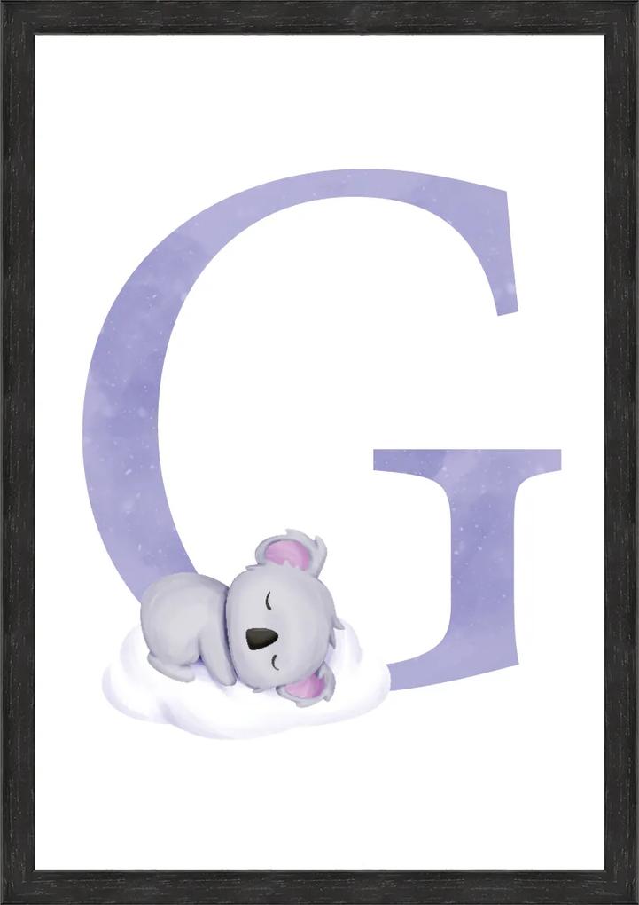 Abeceda písmena s koalou - Obraz, Plakát Velikost: A3 - 29,7x42 cm, Volba rámu: s černým rámem, Písmeno: G