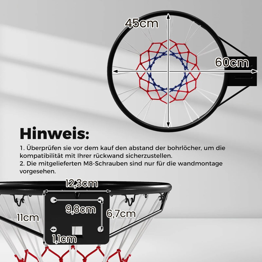 Costway Ø45 cm Standardní basketbalový koš se síťkou Mini basketbalový koš