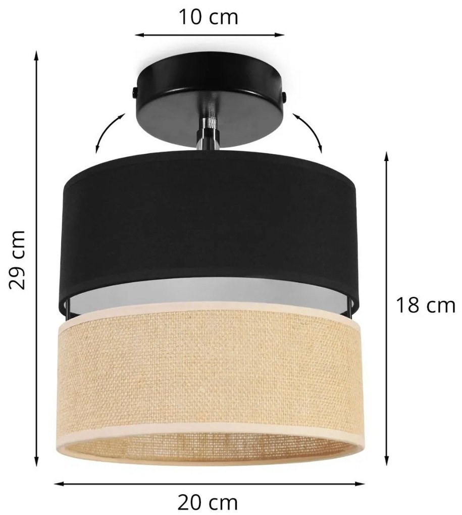 Nástěnné svítidlo JUTA, 1x jutové/černé textilní stínítko, (možnost polohování), B