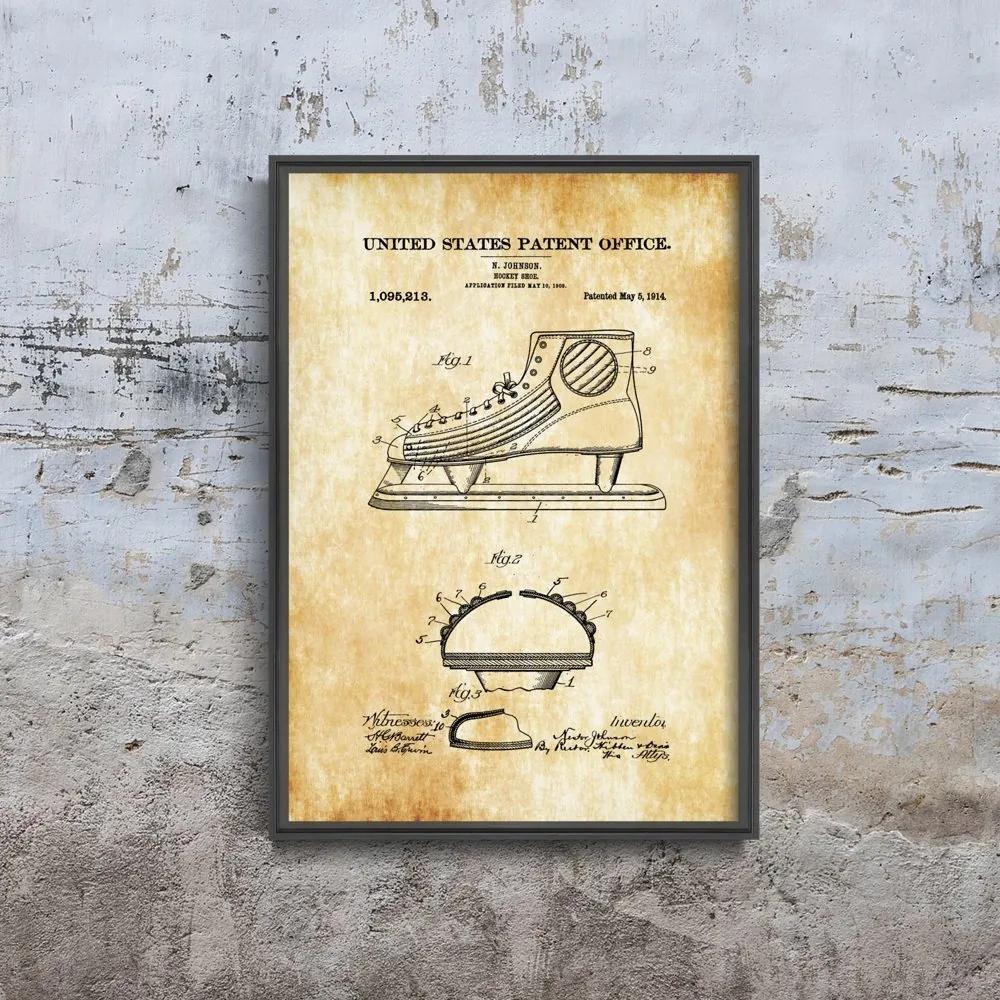 Retro plakát Retro plakát Lední hokej Johnson Shoe patent USA