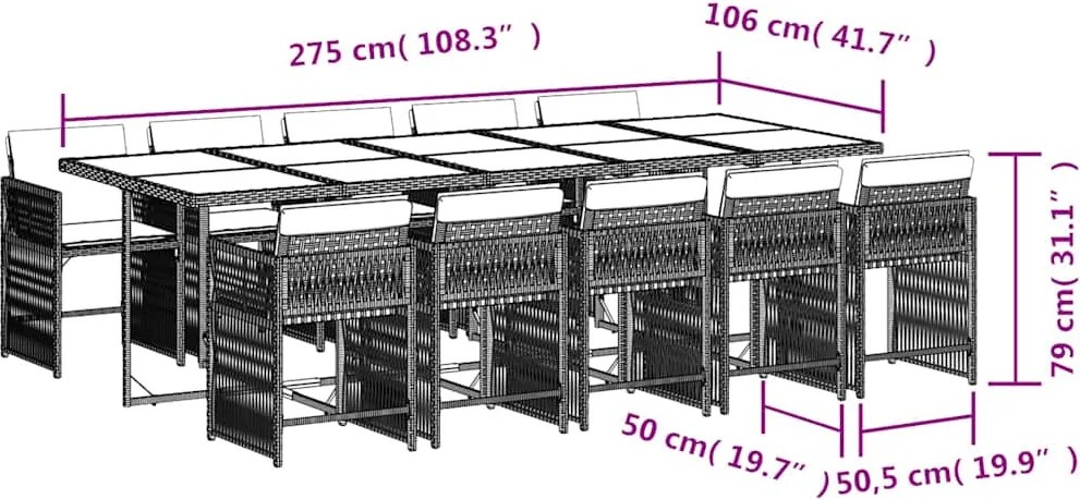 11dílný zahradní jídelní set s poduškami béžový polyratan 3211654