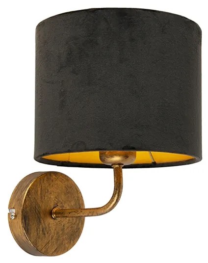 Vintage nástěnná lampa zlatá s odstínem černého sametu - Matt