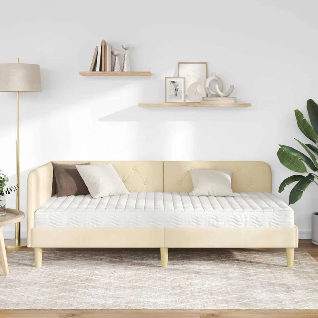 Rohový rám postele Krémová 90 x 190 cm textil 3394115