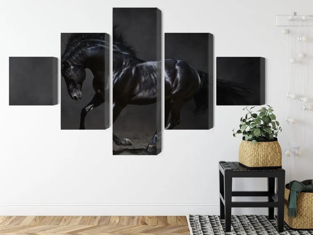 Vícedílný obraz Černý Kůň Ve Cvalu Nedostatek Nedostatek Plátno Canvas 250x150