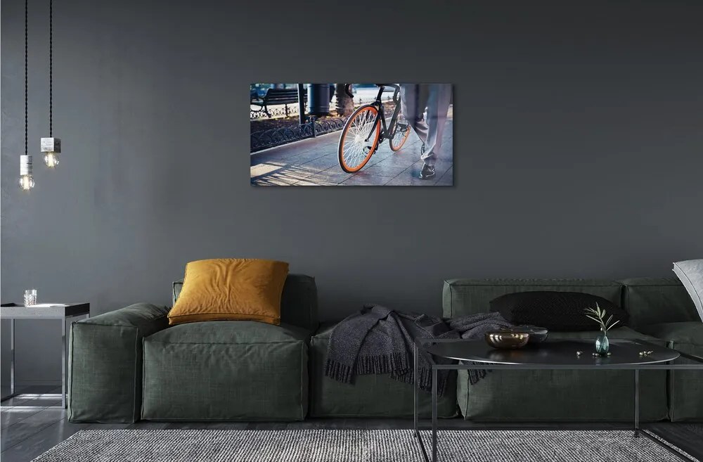 Obraz na skle Město na kole noha 100x50 cm