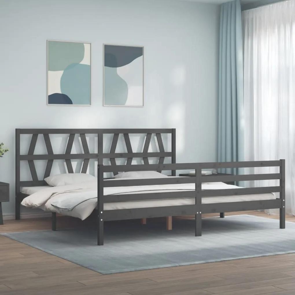 Rám postele s čelem šedý 200 x 200 cm masivní dřevo,  3194398