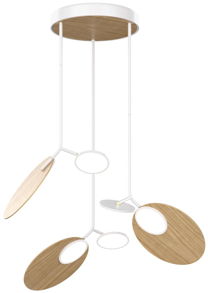 Závěsná lampa Ballon trojitá, více variant - TUNTO Model: zlatý rám / 24k zlato, bílý baldachýn, panel a baldachýn - ořechová překližka
