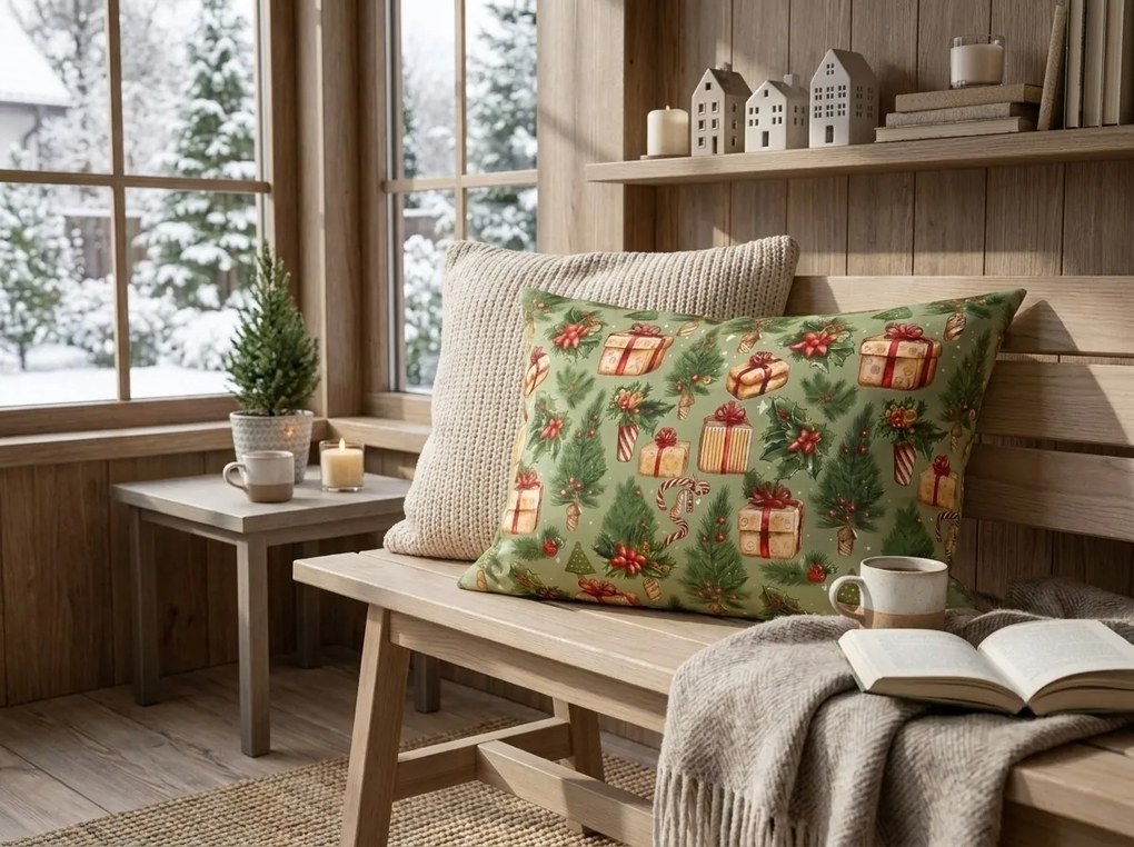 Povlak na polštář z mikrovlákna CHRISTMAS PRESENTS 50x70 cm, zelený