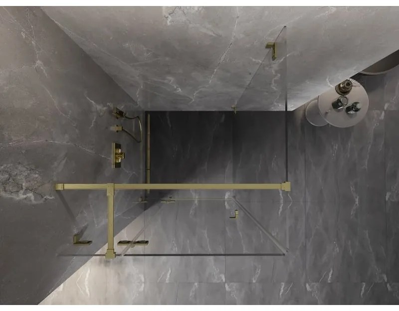 Mexen Lunar T, sklápěcí sprchový kout levý 110 x 110 cm, 8mm čiré sklo, zlatý kartáčovaný - 834T-110-110-55-00-L