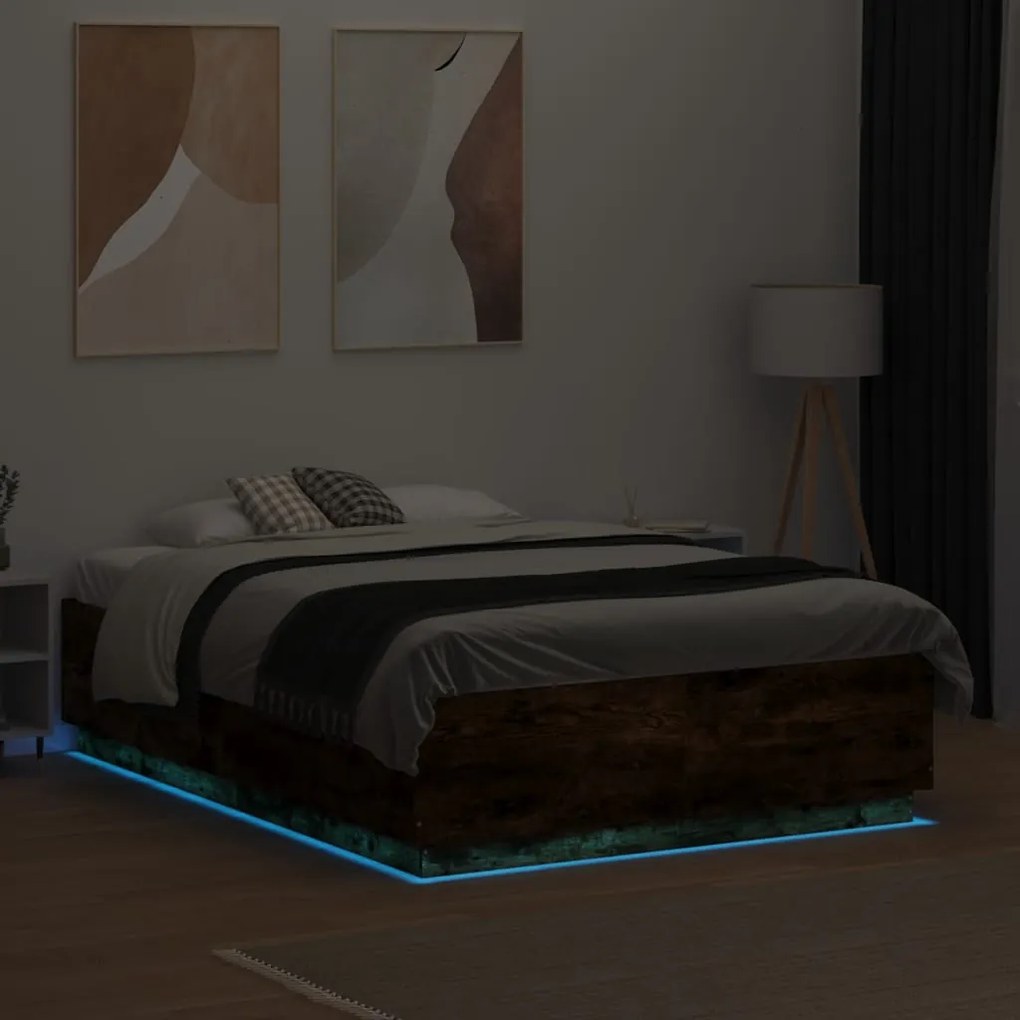 Rám postele s LED osvětlením kouřový dub 135 x 190 cm kompozit 3209650