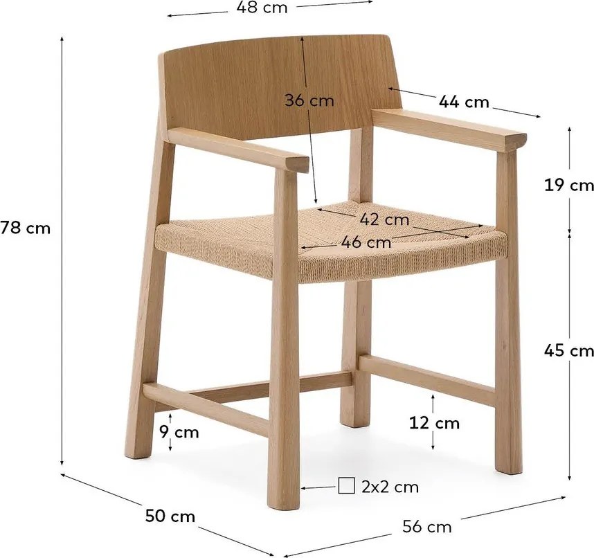 Jídelní křeslo s područkami z dubového dřeva v přírodní barvě Idun – Kave Home