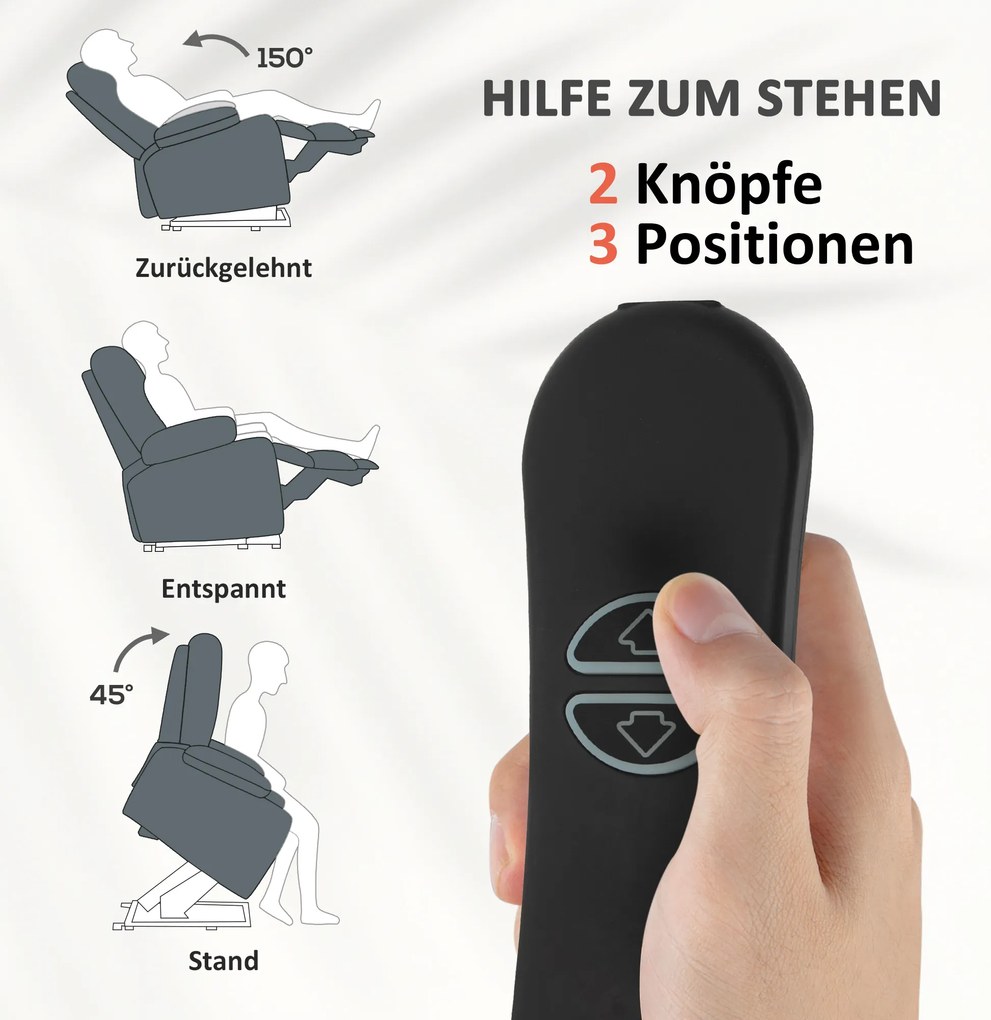 HOMCOM TV křeslo se stojánkem Elektrické polohovací křeslo s funkcí polohování, čalouněné TV křeslo s dálkovým ovládáním, závěsným systémem a boční k…