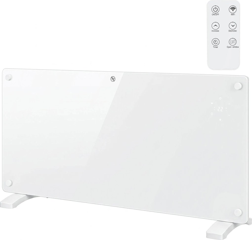 HOMCOM Elektrický topný těleso 2000W nástěnný a stojanový konvektor, kompatibilní s Alexou a Google Home, bílá