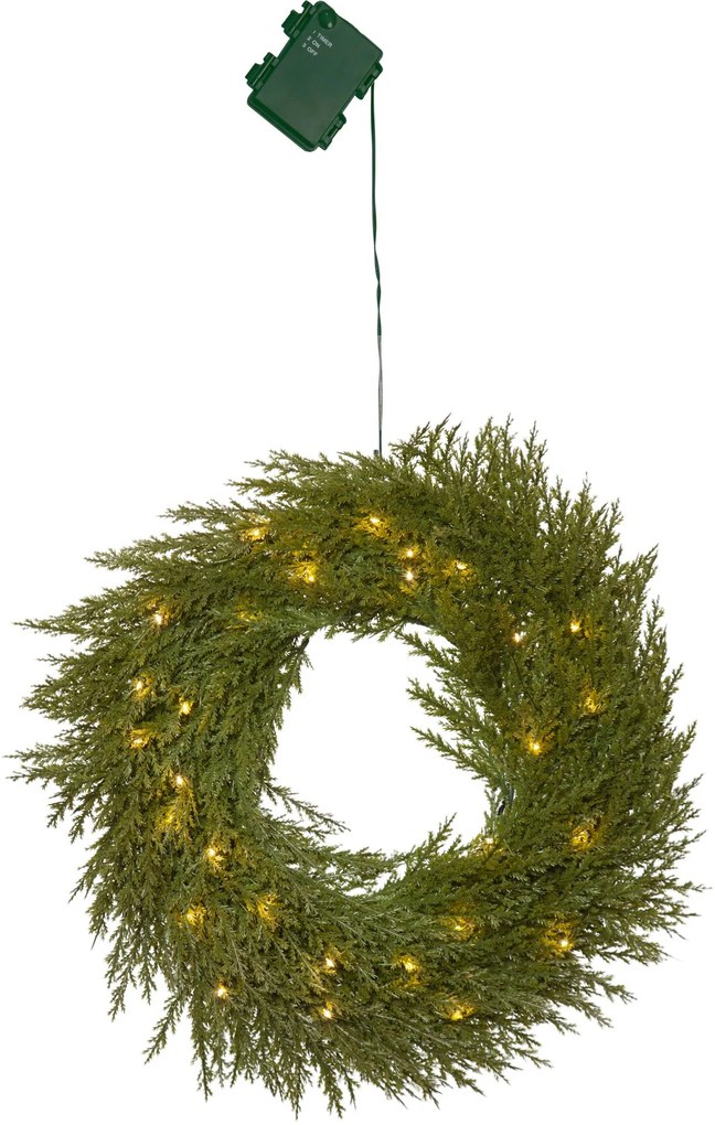 STAR TRADING Svítící vánoční věnec Thuja 45 cm, zelená barva, plast