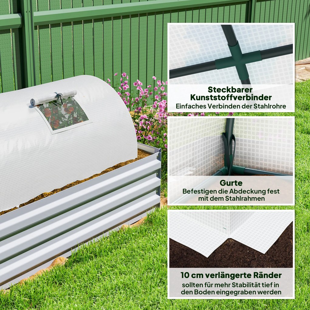 Outsunny Fóliový skleník, mini tunelový skleník s oknem ze síťoviny, odolný proti UV záření, plastová fólie, 300 x 80 x 45 cm, bílý