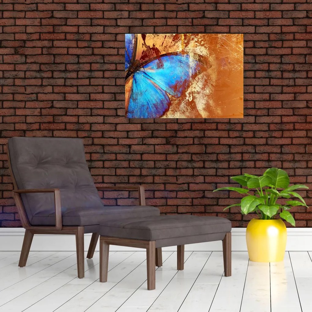 Skleněný obraz - Modrý motýl (70x50 cm)