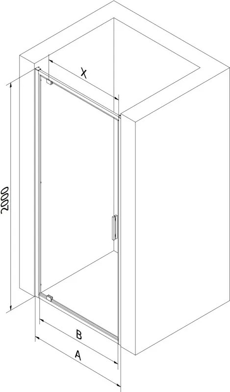 Mexen Exo sprchové dveře otočné 70 cm, transparentní, černé - 8181-070-000-70-00
