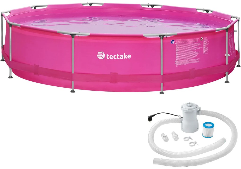 TecTake GmbH 403824 bazén kruhový s ocelovou konstrukcí a filtračním čerpadlem ø 360 x 76 cm - fuchsiová