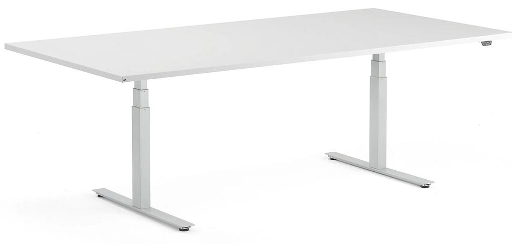AJ Produkty Jednací stůl MODULUS, výškově nastavitelný, 2400x1200 mm, stříbrný rám, bílá