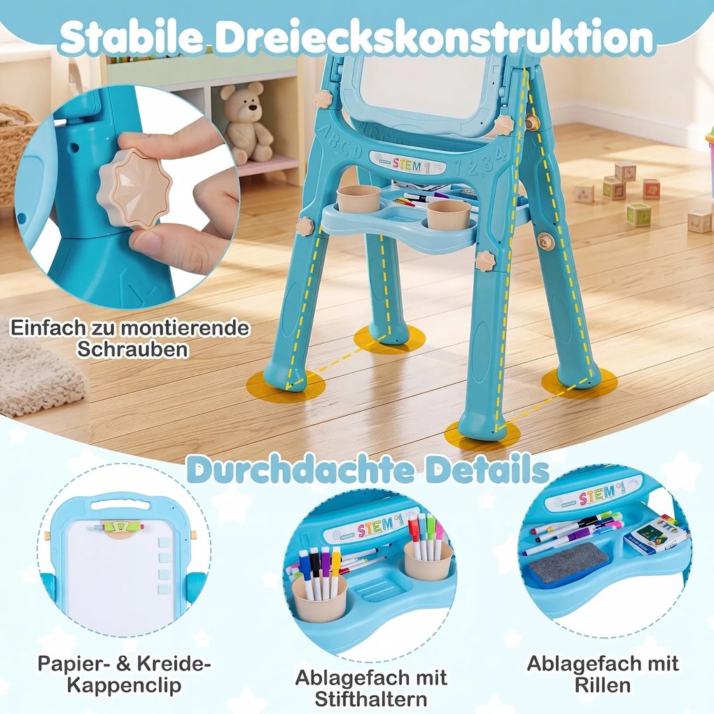 Costway 4-in-1 Dětská tabule, výškově nastavitelná, oboustranný dětský stojan