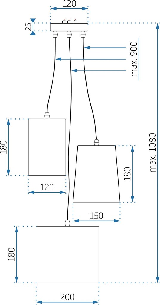 Toolight - Industriální závěsné svítidlo 3xE27 60W APP971-3cp, Bílá-šedá-černá, OSW-03212