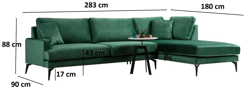 Hanah Home Rohová pohovka PAPIRA tmavě zelená pravý roh 560ARE1170