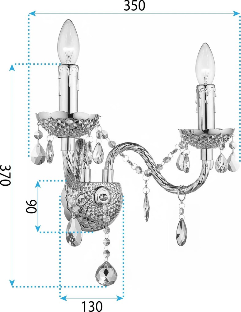 Toolight Rea, Nástěnné svítidlo EBT019-2W Chrome, OSW-01237