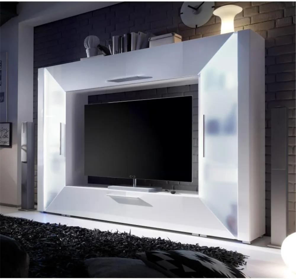 TV a media stěna, bílá extra vysoký lesk / bílá, ADGE