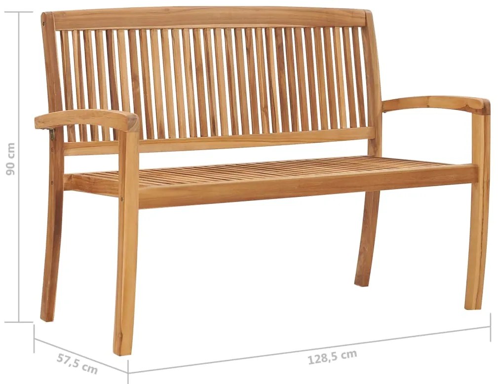 vidaXL Marketos Stohovatelná zahradní lavice s poduškou 128,5 cm masivní teak