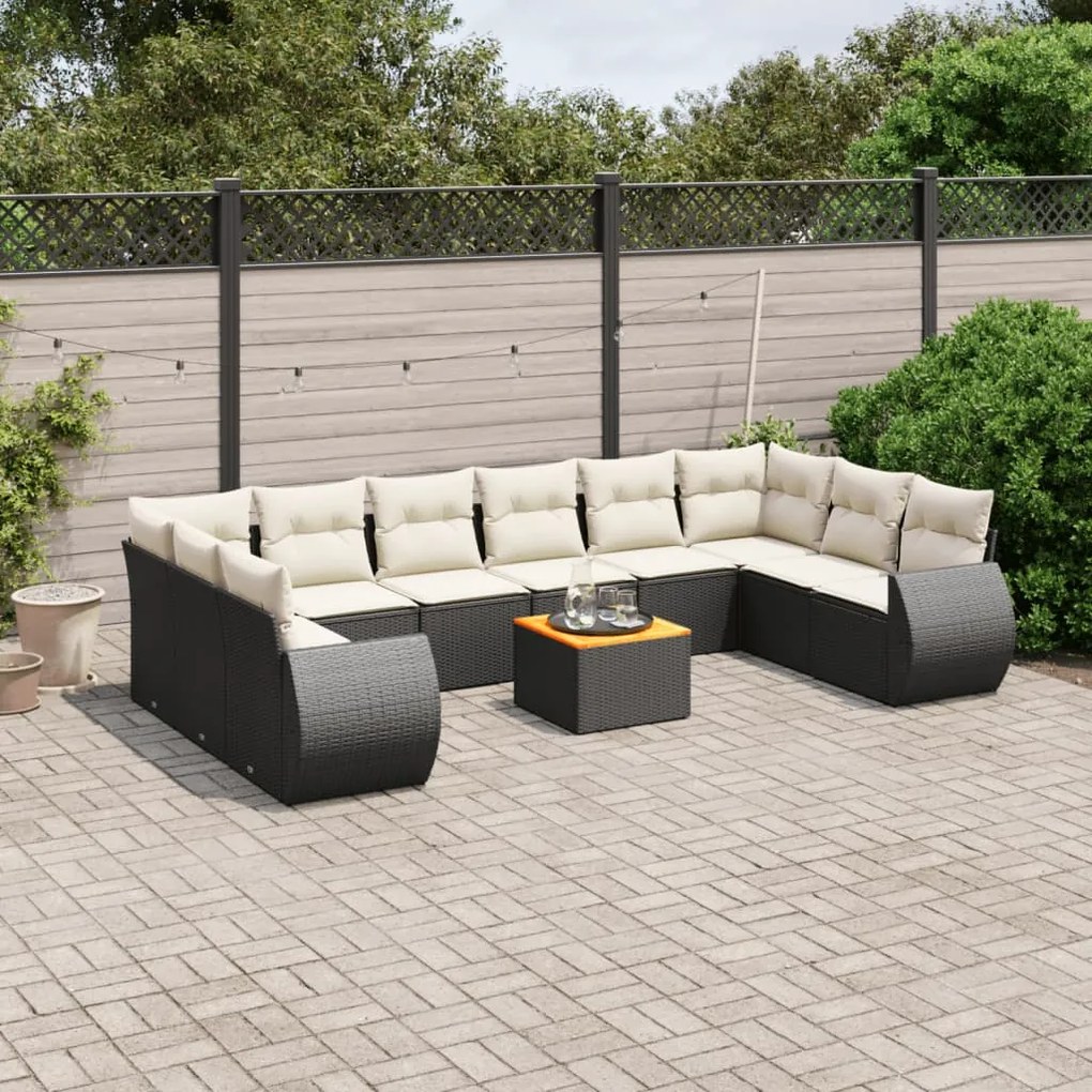 11dílná zahradní sedací souprava s poduškami černá polyratan 3257505