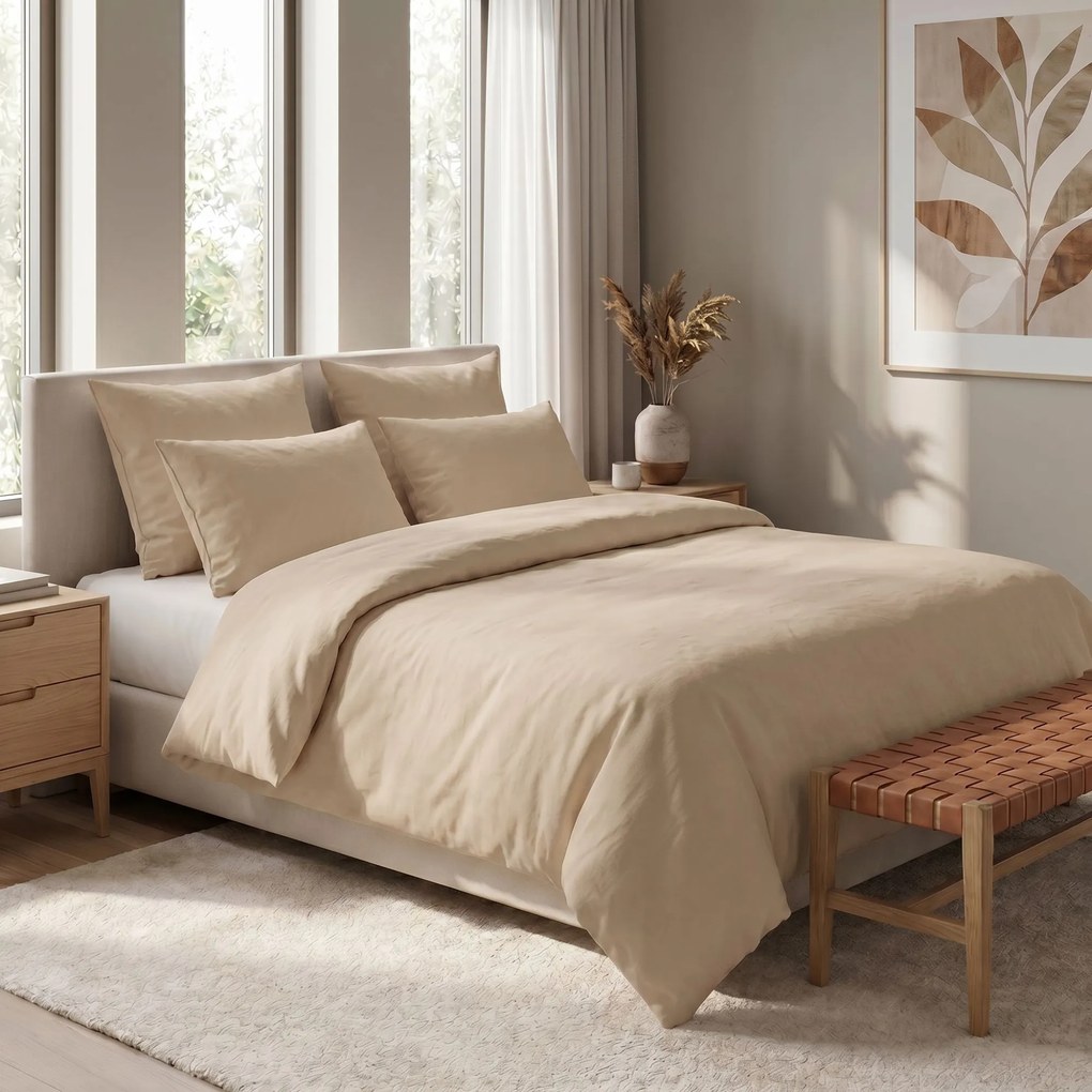 Kvalitex Ložní bavlněné povlečení béžové 1x 240/200, 2x 70/90cm
