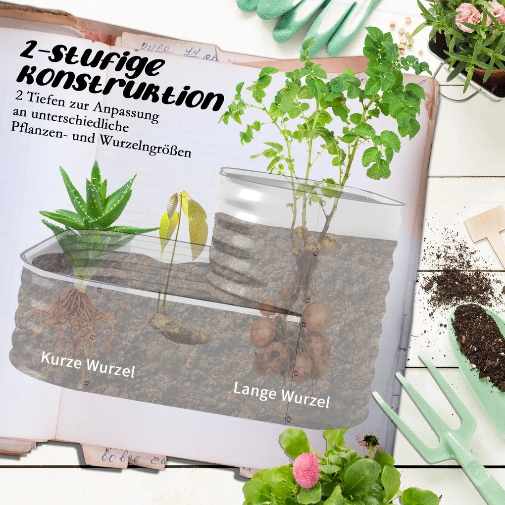 Outsunny police na květiny na balkoně 118x45x30cm z kovu ve stříbrné barvě, robustní a stylová pro vaše rostliny