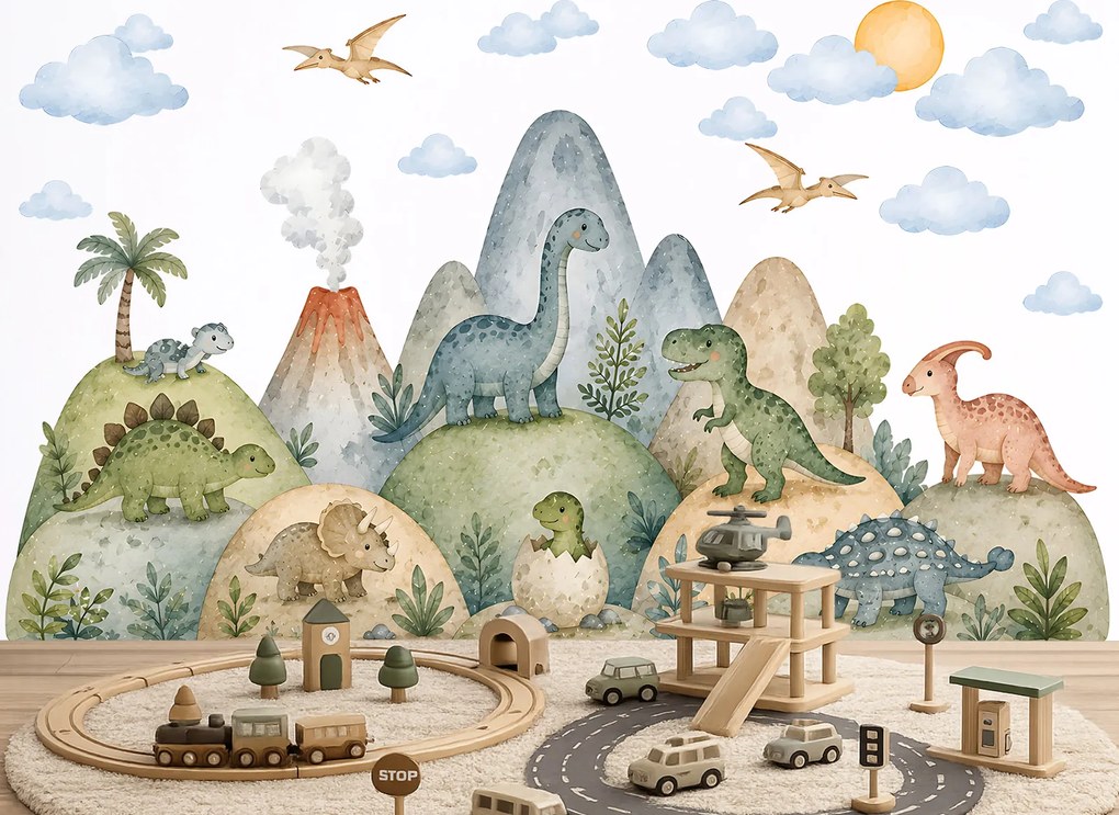 Hory kopce dinosauři samolepky na zeď dětské arch 100 x 49 cm