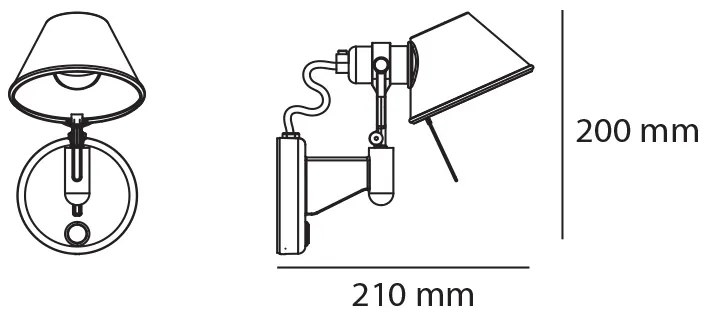 Artemide A044050 Tolomeo Micro Faretto Halo, nástěnné designové svítidlo s vypínačem, 1x60W E14, hliník