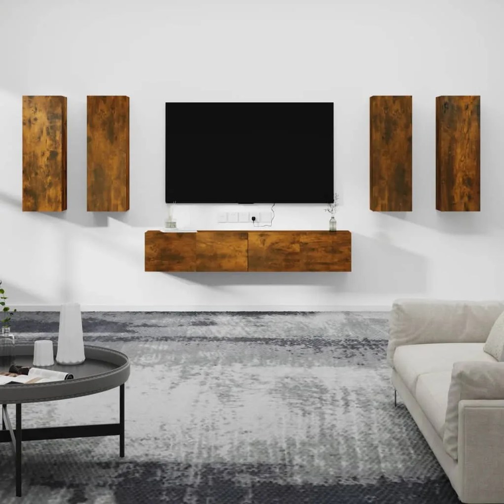 6dílný set TV skříněk kouřový dub kompozitní dřevo 3114347