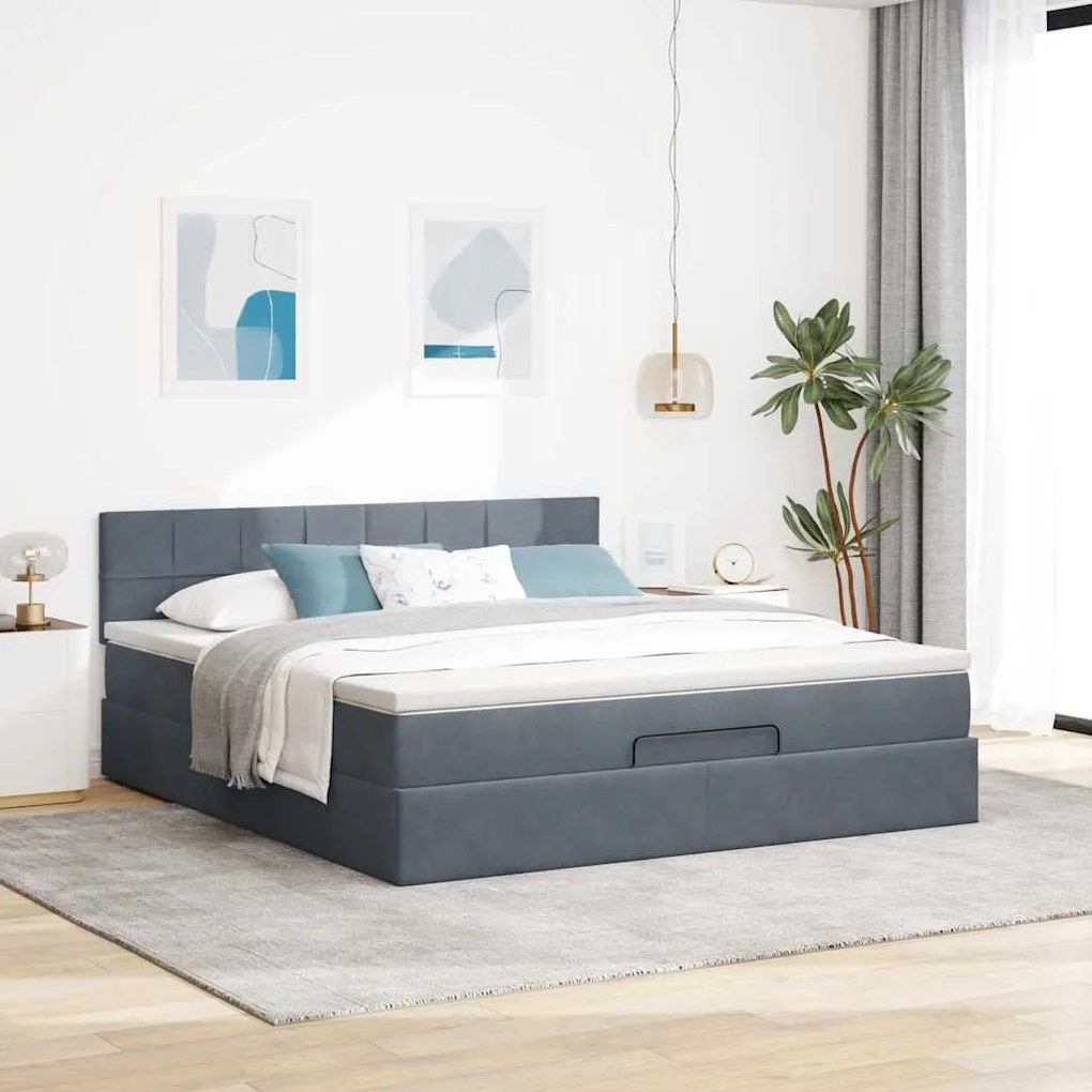 Osmanský rám postele s matrací tmavě šedá 180x200cm samet 3311790