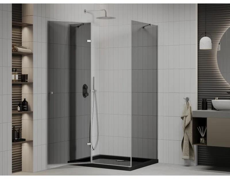 Mexen Roma sprchový kout s otočnými dveřmi 100 x 90 cm, Grafitově černá, Chromovaná + sprchová vanička Flat, Černá - 854-100-090