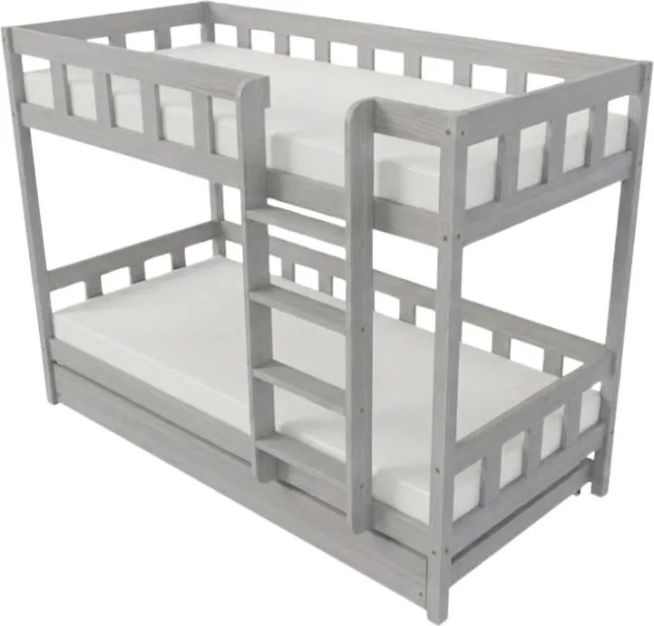 Benlemi Patrová postel PLOTTY s žebříkem 90x200 cm Zvolte barvu: Světle šedá, Zvolte šuplík: Přistýlka 90x190 cm, Zvolte stranu: Vpravo