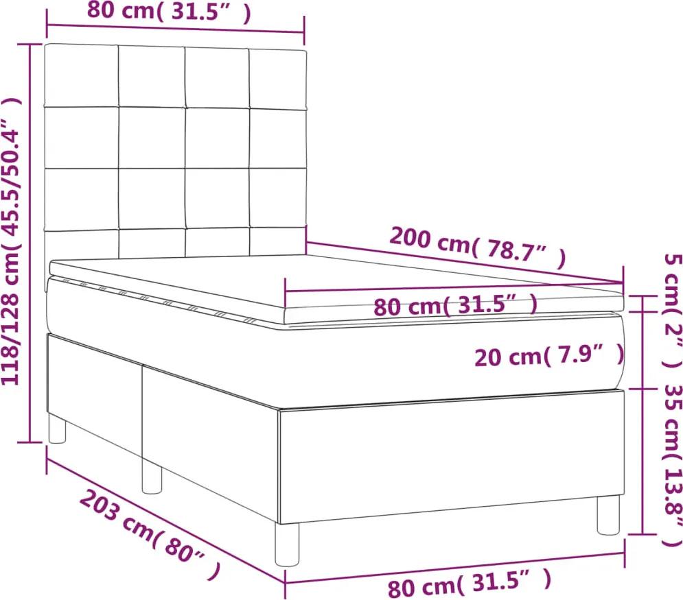 vidaXL Box spring postel s matrací a LED 80 x 200 cm textil [3134831] Barva: světle šedá
