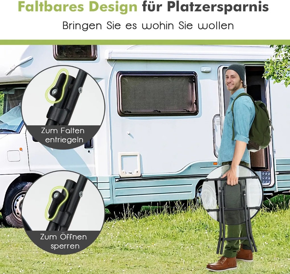 Costway Patio Jídelní stůl Kulatý s deskou z tvrzeného skla, černý