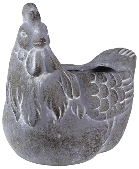 Šedý antik květináč ve tvaru slepičky Chicken – 29x17x23 cm