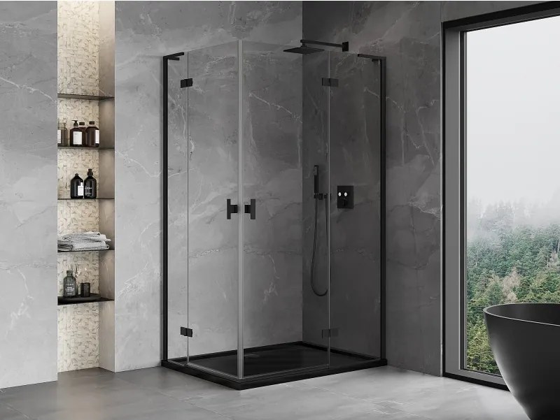 Mexen Mist-H L Duo, 2-křídlý sprchový kout 105 x 120 cm, čiré sklo, černý profil, 8A5L-105L-120P-70-00