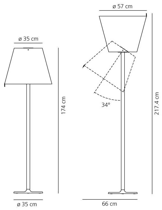 Artemide 0577010A Melampo terra, designová stojací lampa ve stříbrné úpravě s textilním širmem, 2x52W E27, 137cm