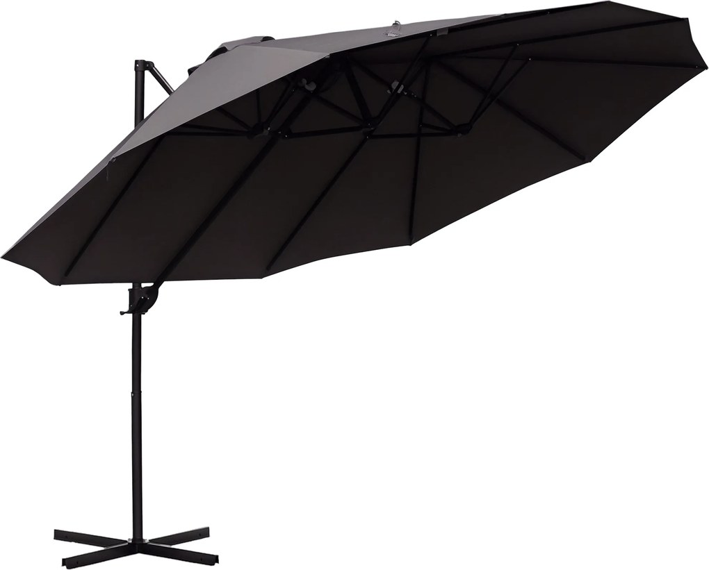 Sluneční deštník Outsunny XXL Dvoupodlažní Oválný 445x270cm S Bočním Stojanem a Kličkou do Zahrady | Aosom
