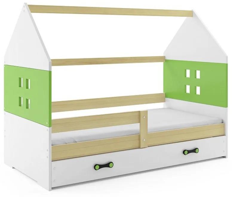 Expedo Dětská postel MIDO 1 + matrace + rošt ZDARMA, 80x160, borovice, zelená