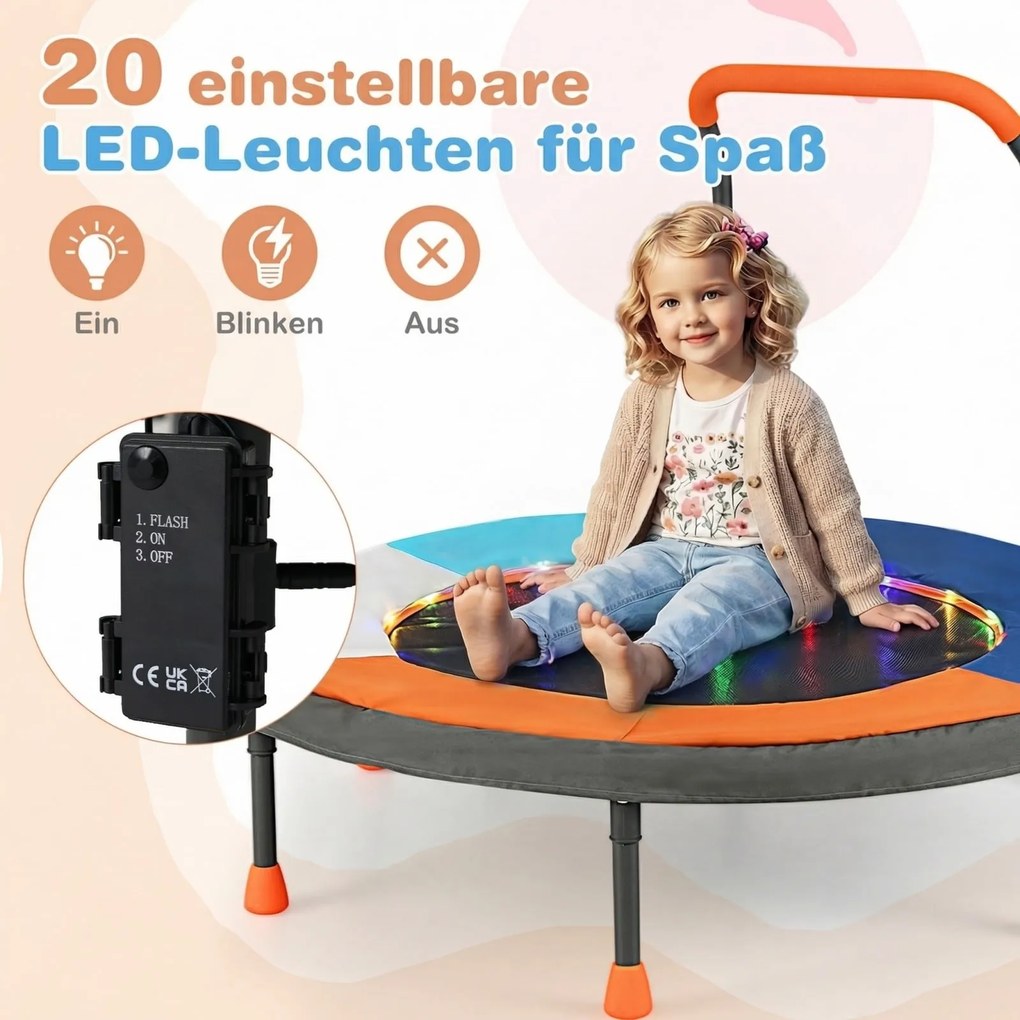 Costway Dětská trampolína Ø90 cm s LED osvětlením a madlem